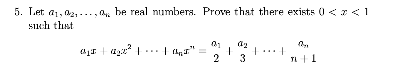 Solved Let a1,a2,…,an be real numbers. Prove that there | Chegg.com