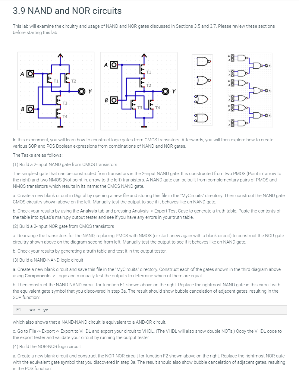Solved 3.9 NAND and NOR circuits This lab will examine the | Chegg.com