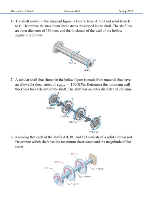 Solved Mechanics of Solids Homework-3 Spring-2018 1- The | Chegg.com