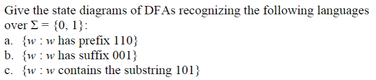 Solved Give the state diagrams of DFAs recognizing the | Chegg.com