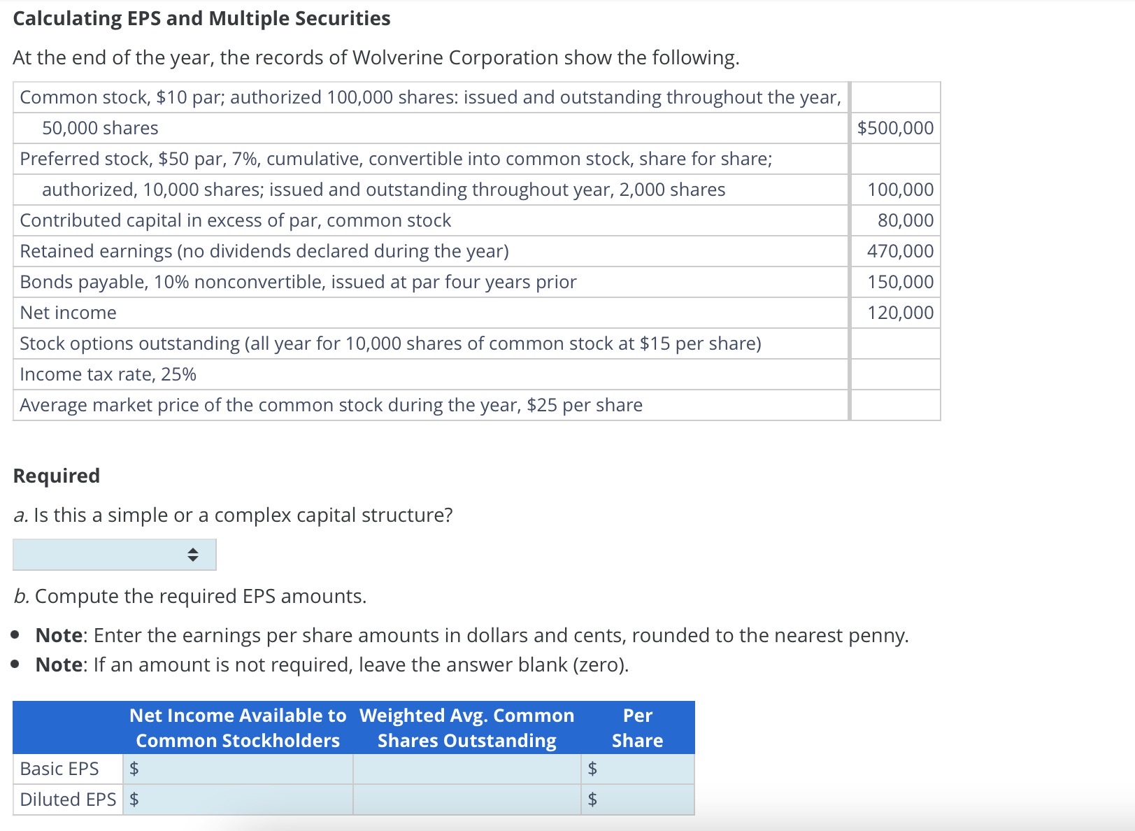 Solved Calculating EPS and Multiple Securities At the end of | Chegg.com