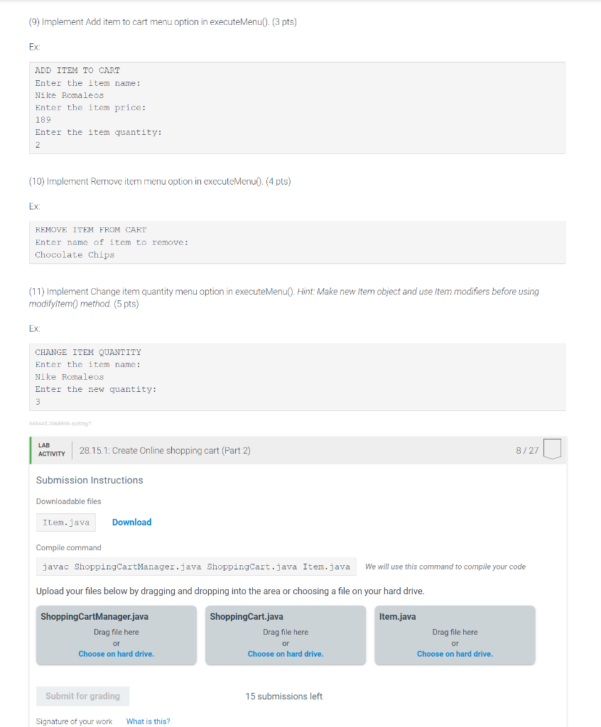 Solved 28.15 Create Online shopping cart (Part 2) PLEASE | Chegg.com