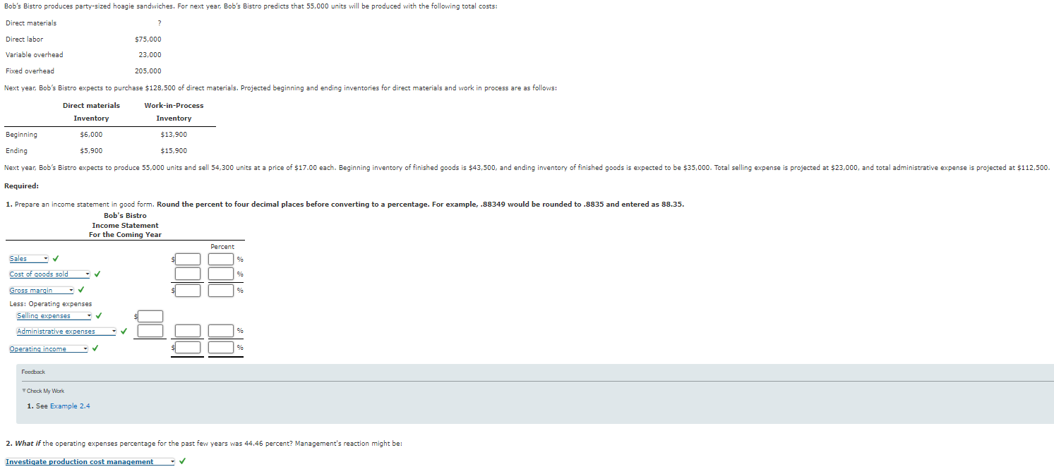 Solved 2. What if the operating expenses percentage for the | Chegg.com
