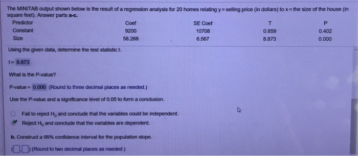 Solved The MINITAB output shown below is the result of a | Chegg.com
