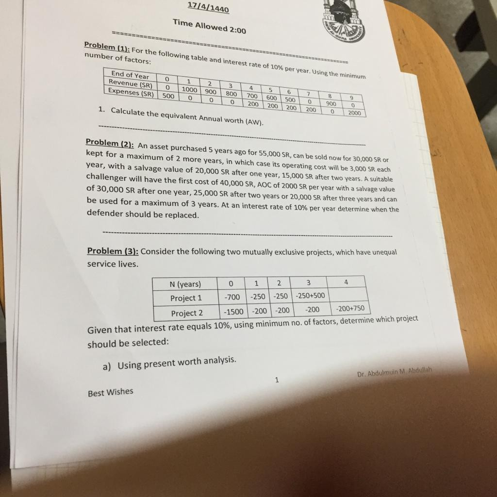 Solved 4/1440 Time Allowed 2:00 the following table and | Chegg.com