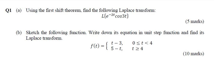 Solved Q1 (a) Using the first shift theorem, find the | Chegg.com
