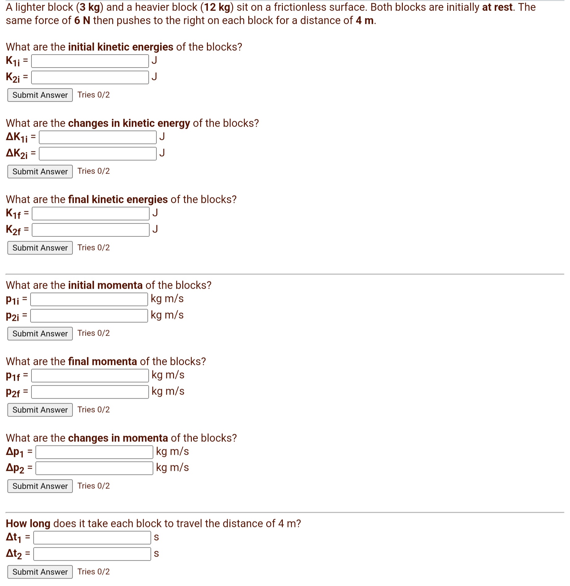 Solved A lighter block (3 kg) and a heavier block (12 kg) | Chegg.com