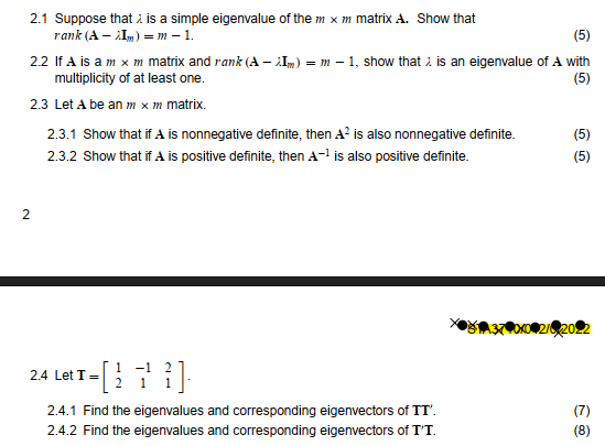 Solved 2.1 Suppose that λ is a simple eigenvalue of the m×m | Chegg.com
