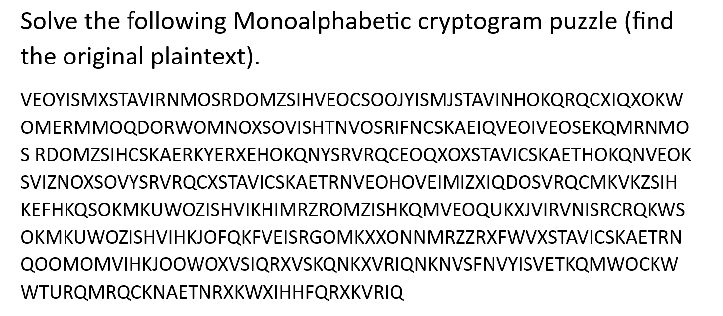Solved Solve the following Monoalphabetic cryptogram puzzle | Chegg.com