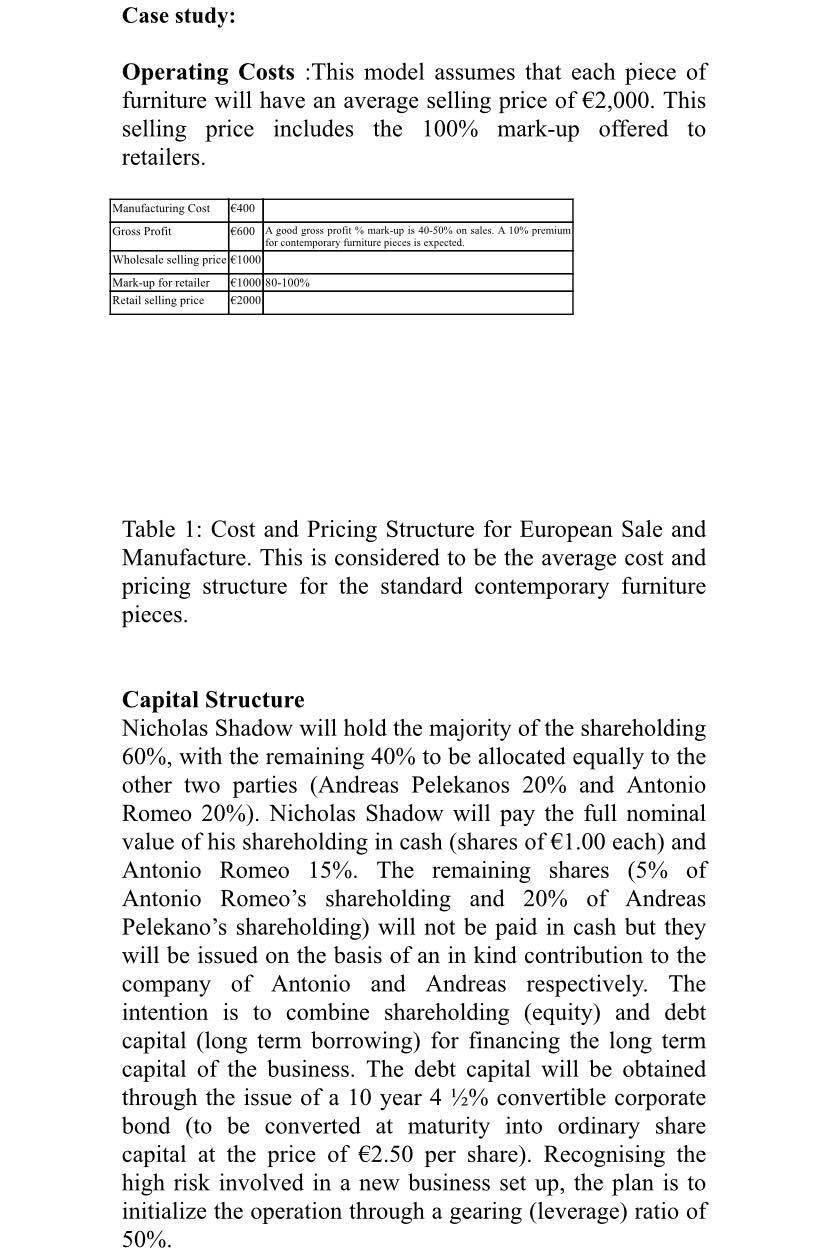Case study: Operating Costs :This model assumes that | Chegg.com