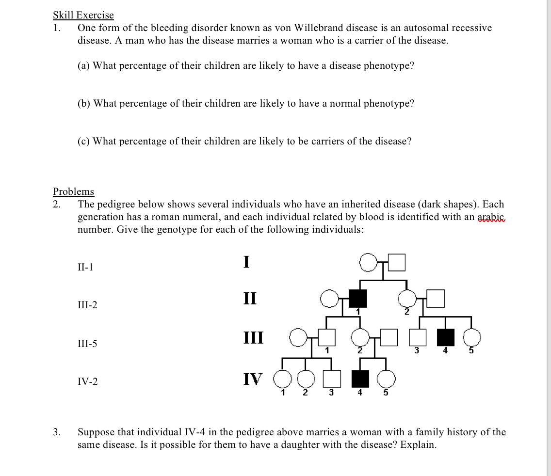 Solved Skill Exercise One form of the bleeding disorder | Chegg.com