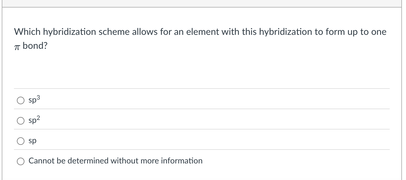 Solved Which hybridization scheme allows for an ﻿element | Chegg.com