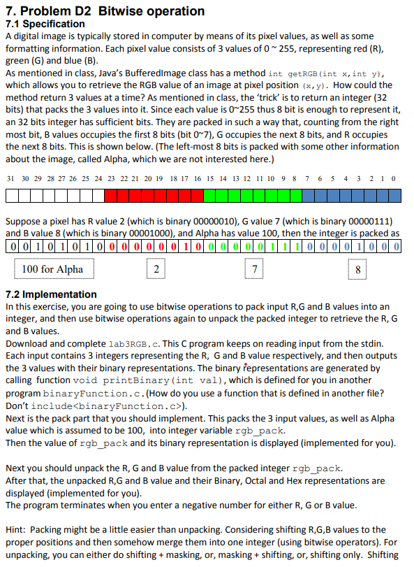 Solved 7. Problem D2 Bitwise operation 7.1 Specification A | Chegg.com