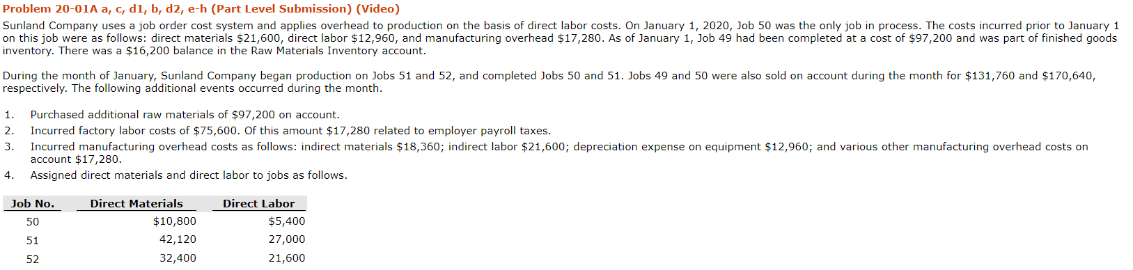 Solved Problem 20-01A a, c, di, b, d2, e-h (Part Level | Chegg.com
