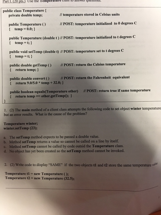 Solved Part la 00 pts) Use the Temperature as o alisw | Chegg.com