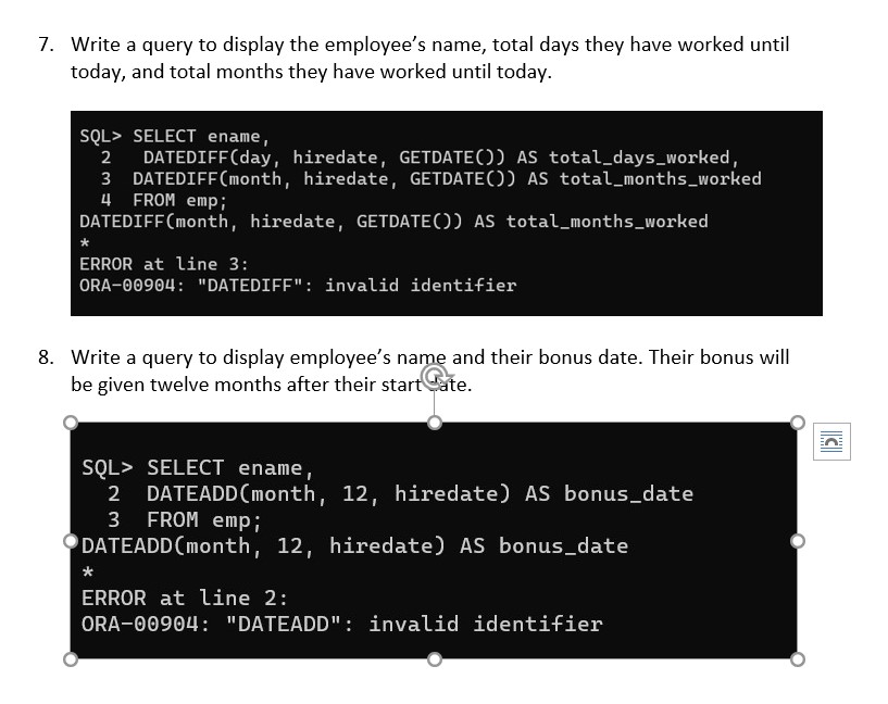 Solved CREATE TABLE dept (deptno NUMBER(2,0),dname | Chegg.com