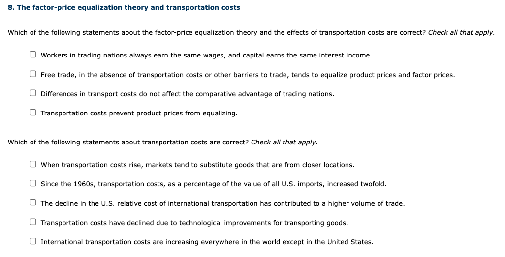 Solved 8. The factor-price equalization theory and | Chegg.com