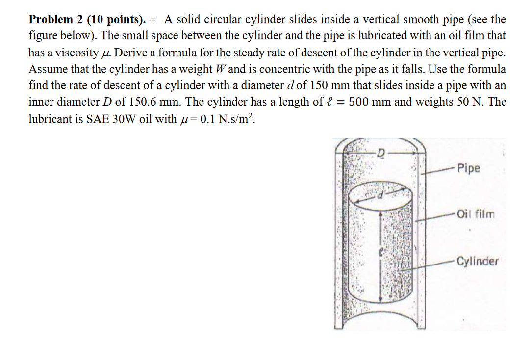 Solved Problem 2 (10 points). = A solid circular cylinder | Chegg.com