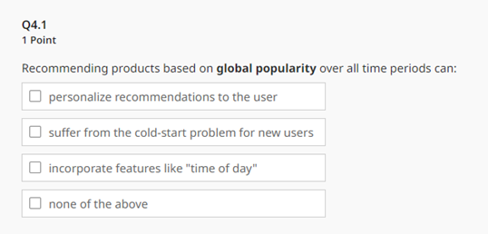 Solved Recommending products based on global popularity over | Chegg.com