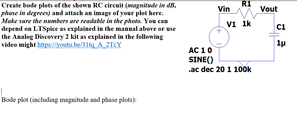 Solved R1 Vin Vout Create bode plots of the shown RC circuit | Chegg.com