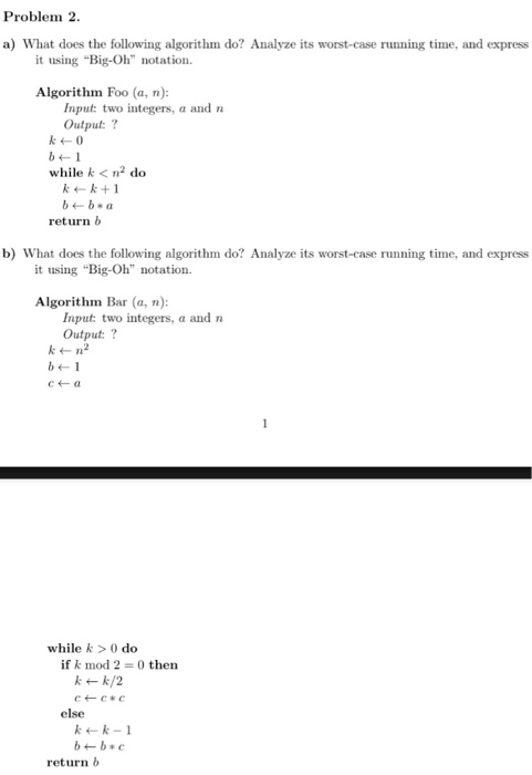 Solved Problem 2 A What Does The Following Algorithm Do 