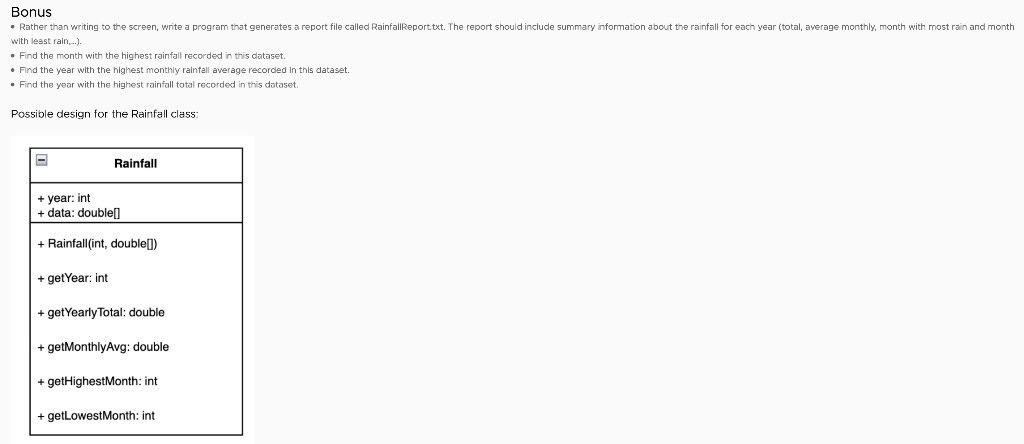 Rainfall Class Write a Rainfall class that stores the | Chegg.com