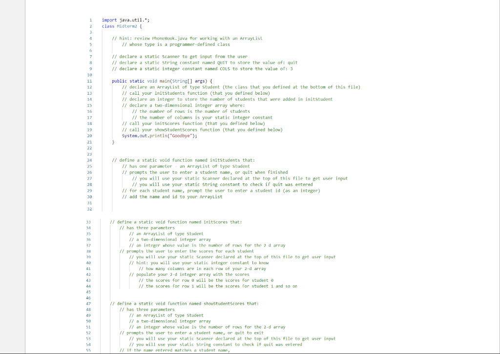 Solved import java.util.; class Midterm 2 { 1 2 3 4 5 6 7 8 | Chegg.com