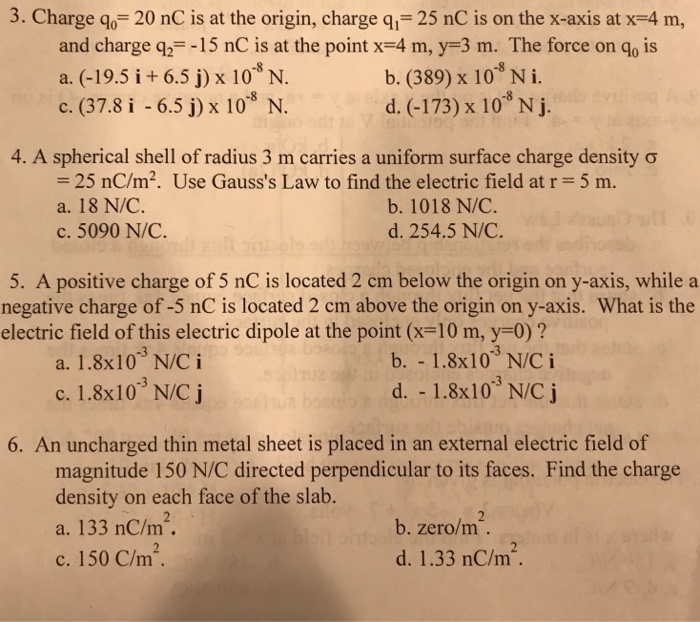 Solved 3. Charge q0 20 nC is at the origin, charge q- 25 nC | Chegg.com