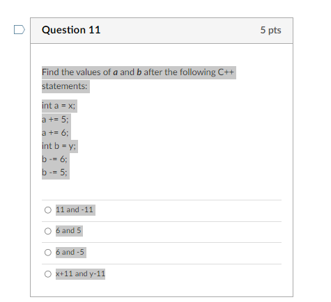 Solved Find the values of a and b after the following C++ | Chegg.com