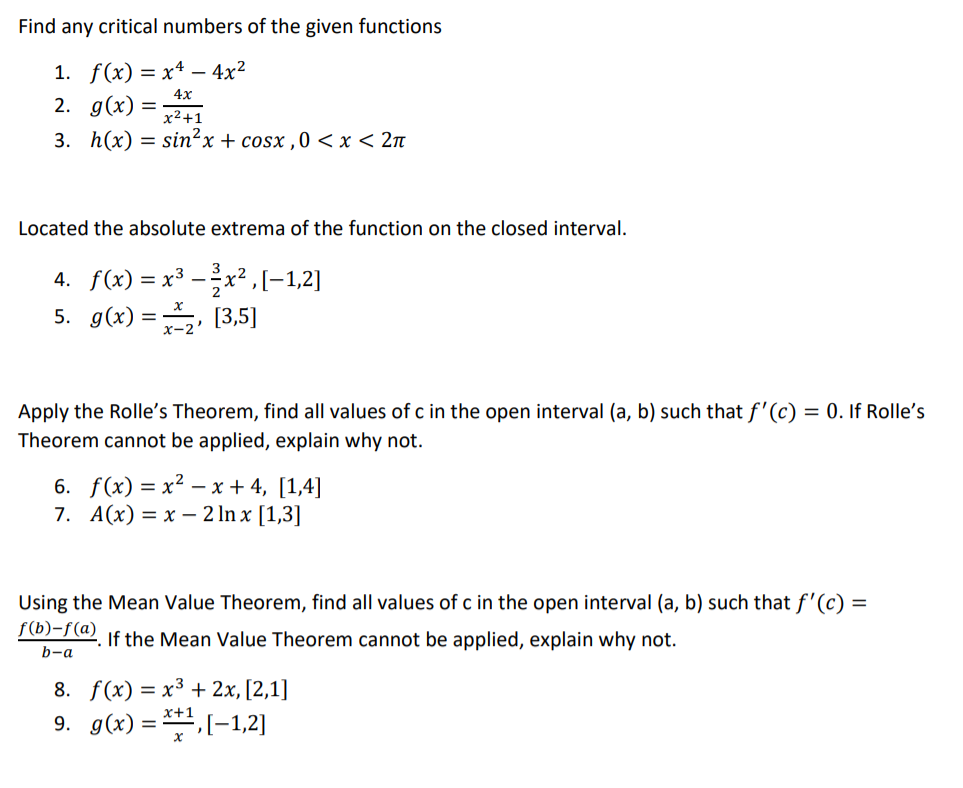 Solved Find any critical numbers of the given functions - 1. | Chegg.com