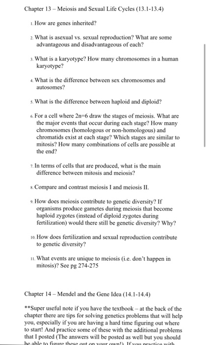 Solved Chapter 13- Meiosis and Sexual Life Cycles | Chegg.com