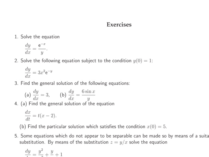 Solved Solve the equation dy/dx = e^-x/y. Solve the | Chegg.com