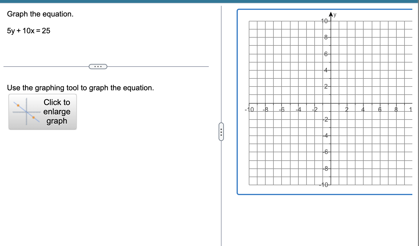 Solved Graph the equation.5y+10x=25Use the graphing tool to | Chegg.com