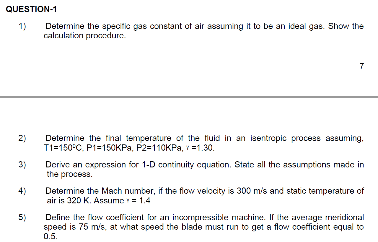 Solved QUESTION-1 1) Determine the specific gas constant of | Chegg.com