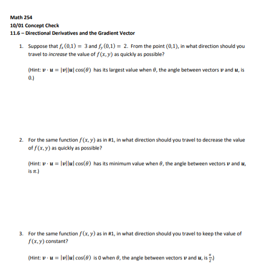 Solved Math 254 10/01 Concept Check 11.6 - Directional | Chegg.com