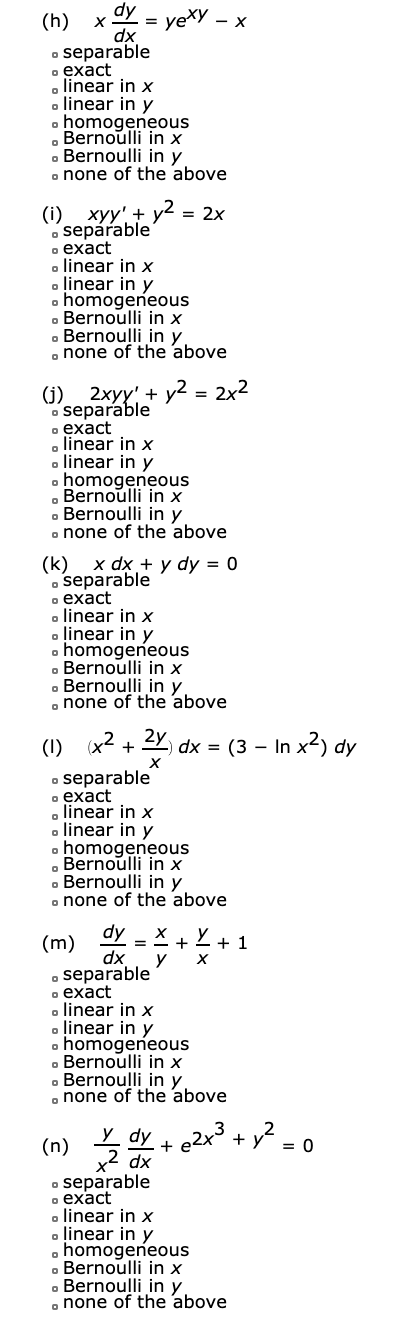 Solved X Classify each differential equation as separable, | Chegg.com