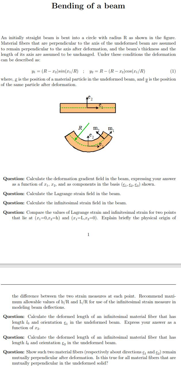 Bending of a beam An initially straight beam is bent | Chegg.com