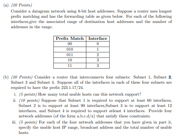 Solved (a) (20 Points) Consider a datagram network using | Chegg.com