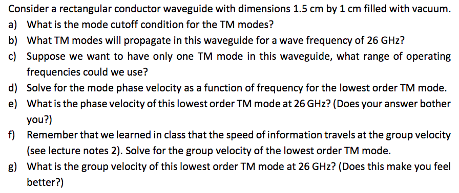 Solved Consider a rectangular conductor waveguide with | Chegg.com