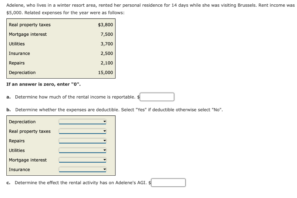 Solved Adelene, who lives in a winter resort area, rented | Chegg.com