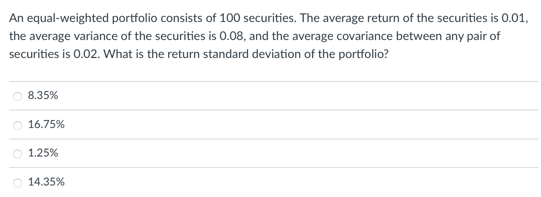 Solved An equal-weighted portfolio consists of 100 | Chegg.com