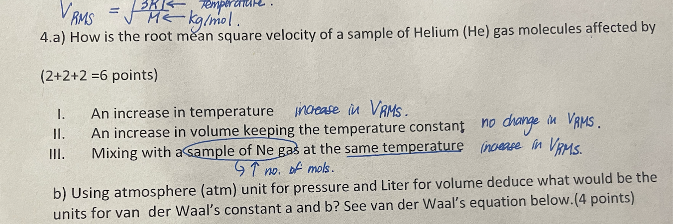 Solved 4.a) How is the root mean square velocity of a sample | Chegg.com