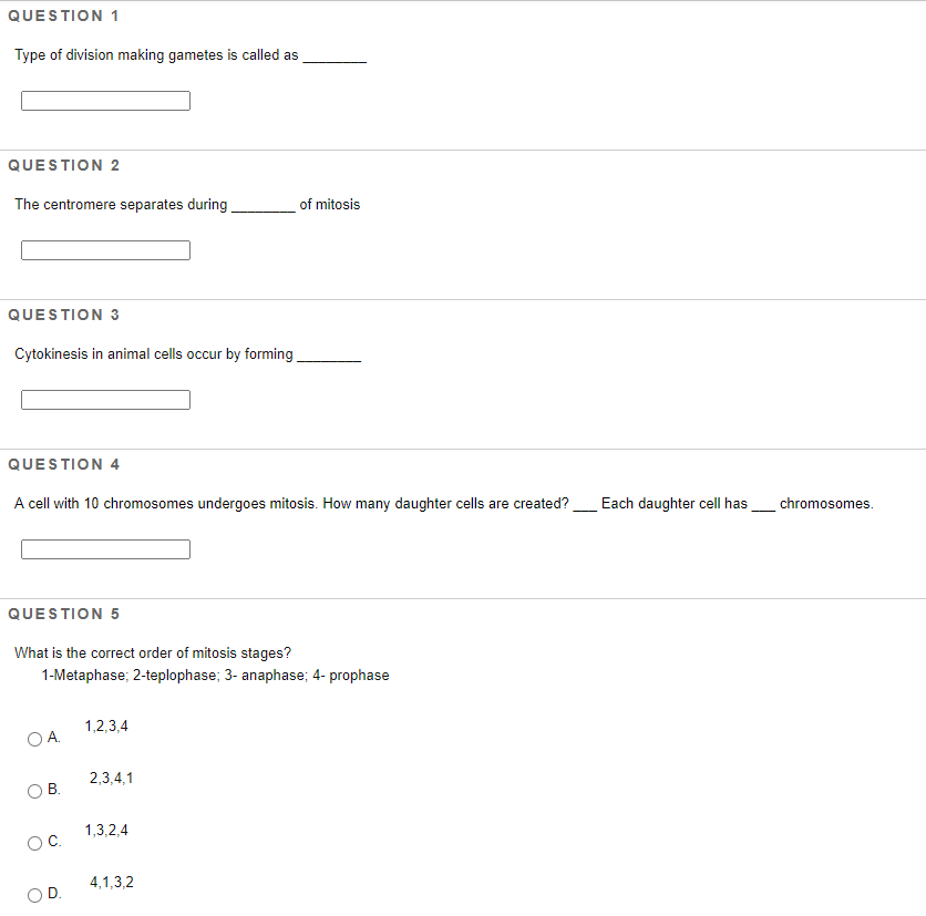 Solved QUESTION 1 Type of division making gametes is called | Chegg.com