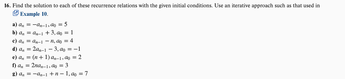 Solved 16. Find the solution to each of these recurrence | Chegg.com