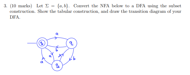 Solved 3. (10 marks) Let Σ={a,b}. Convert the NFA below to a | Chegg.com