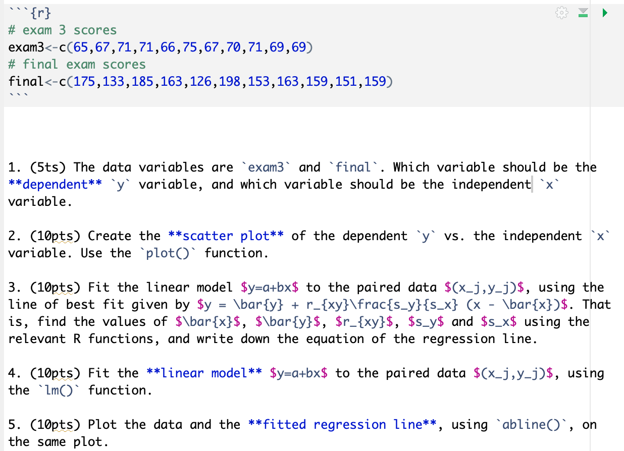 Solved K "{r} # exam 3 scores exam3