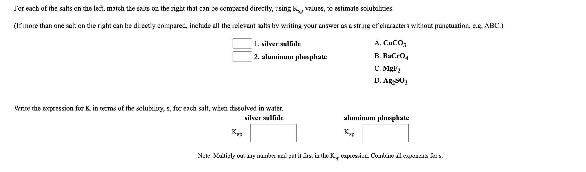 Solved For each of the salts on the left, match the salts on | Chegg.com