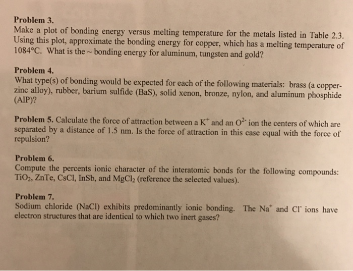 Solved Problem 3. Make a plot of bonding energy versus | Chegg.com
