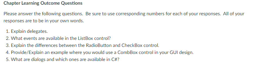 Solved Chapter Learning Outcome Questions Please answer the | Chegg.com