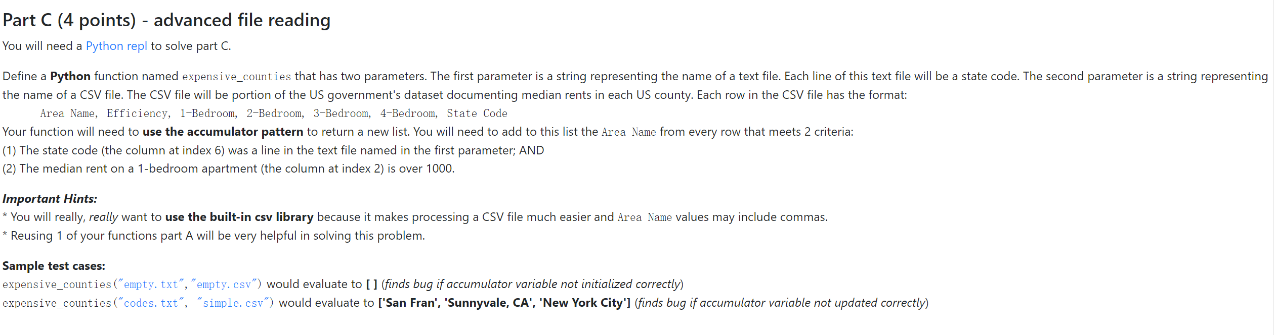 Part C (4 points) - advanced file reading You will | Chegg.com